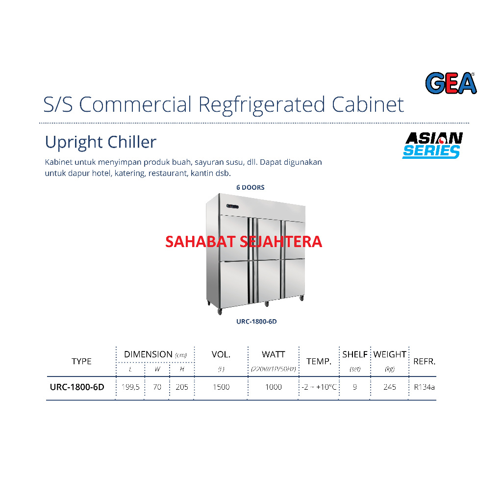 Jual GEA Stainless Steel Upright Chiller URC-1800-6D Chiller Stainless ...
