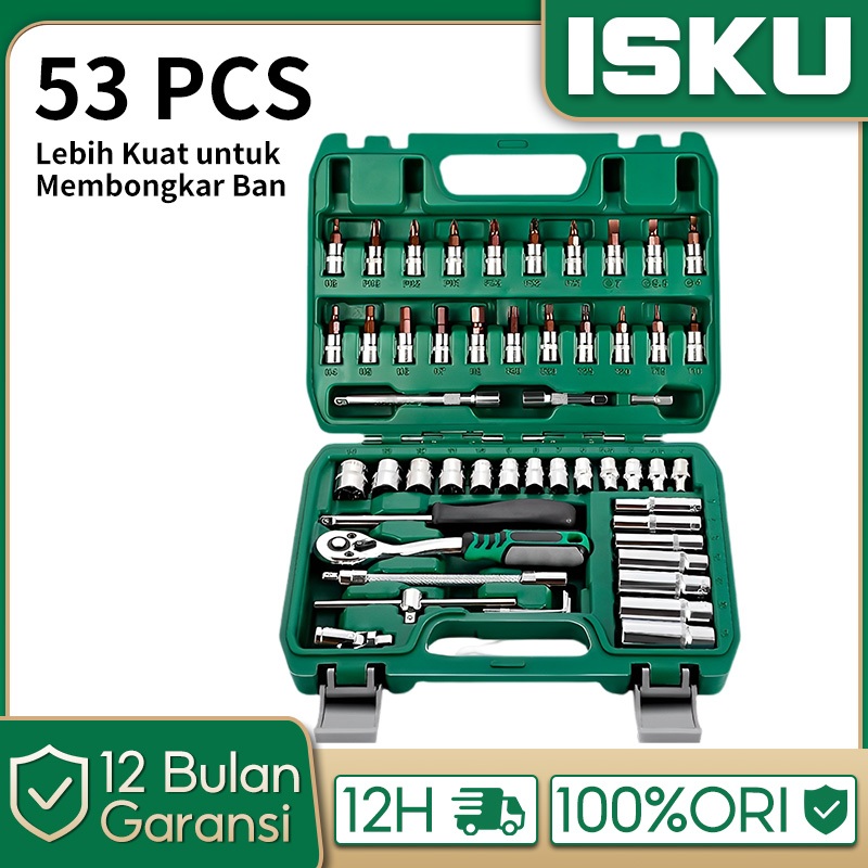 Jual Isku Kunci Shock Set Kunci Mata Sok 53 PCS Set Socket (1/4 ") Full TOOL KIT Alat Perbaikan ...