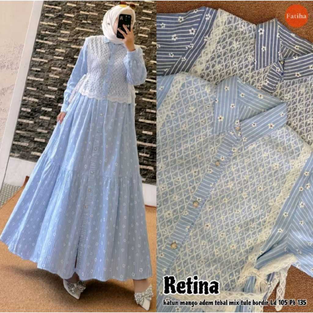 Jual RETINA DRESS GAMIS KATUN SALUR MOTIF BUNGA KOMBINASI BRUKAT MEWAH | Shopee Indonesia