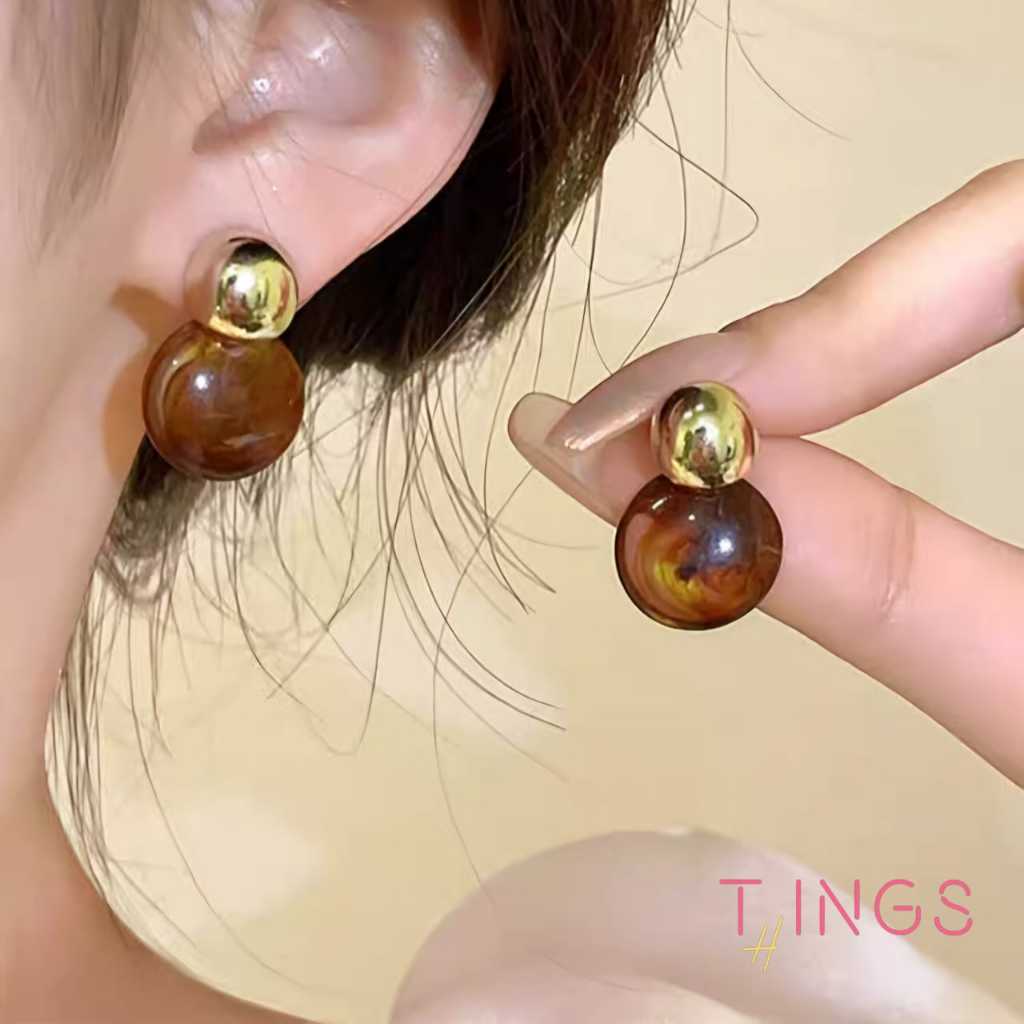 Jual Things Anting Elegan paduan warna Emas Coklat Bulat Oil Drop ...