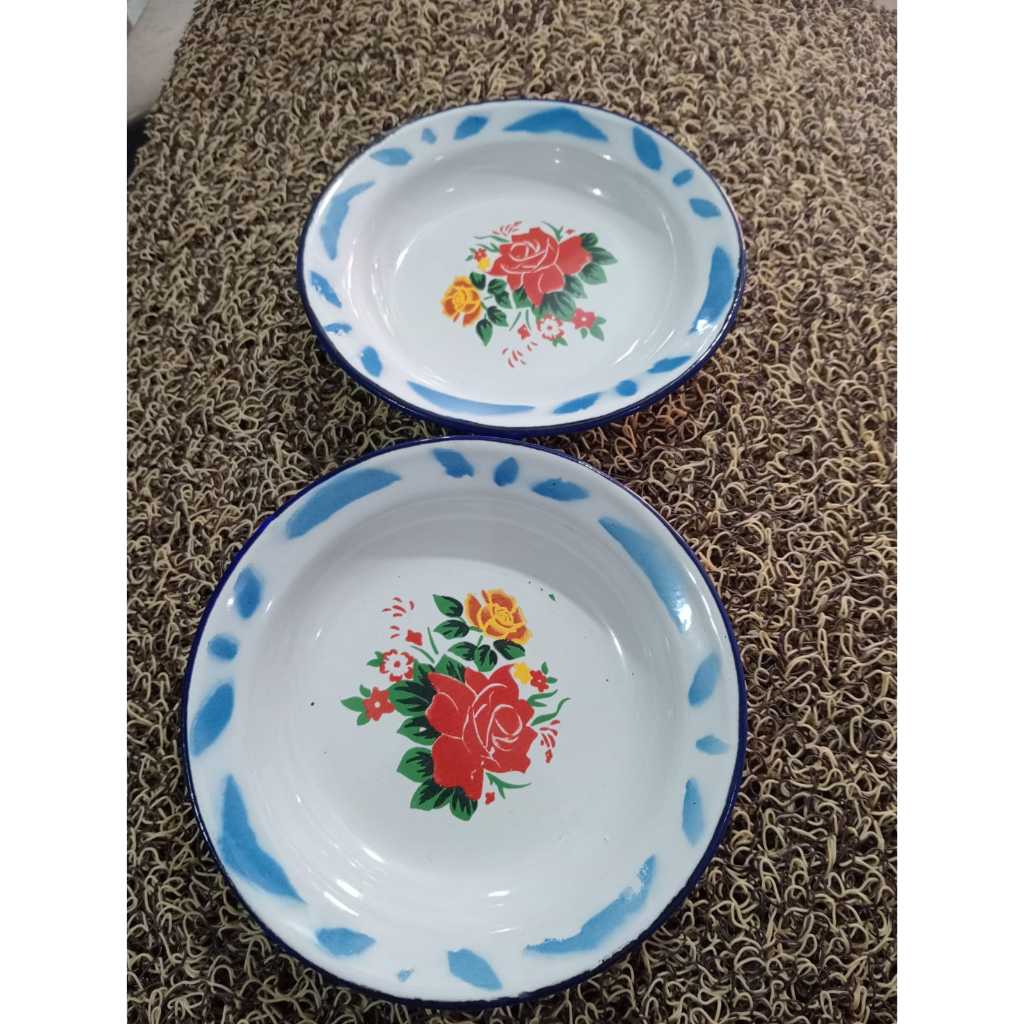 Jual Piring Seng Enamel Kembang 14cm isi 12 PCS | Shopee Indonesia