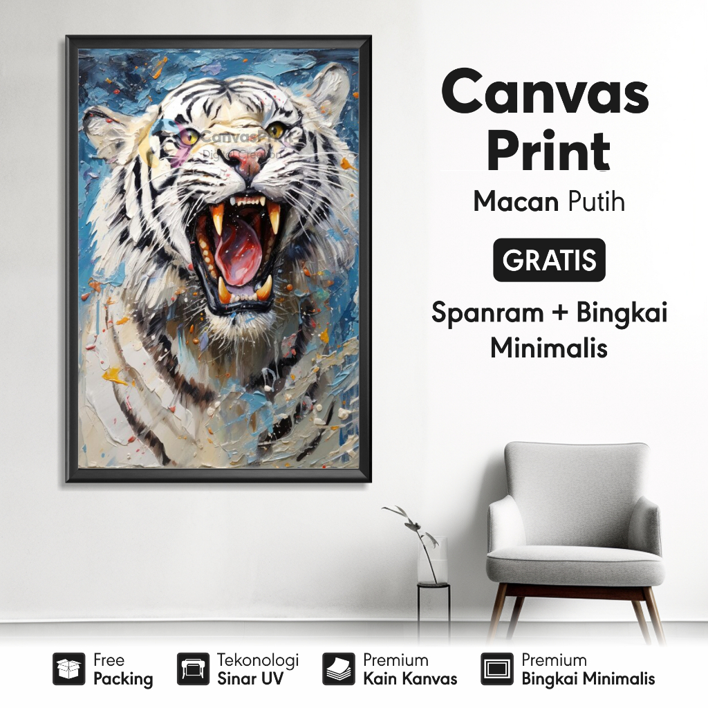 Jual Hiasan Dinding Lukisan harimau macan putih V1 - Wall Decor ...