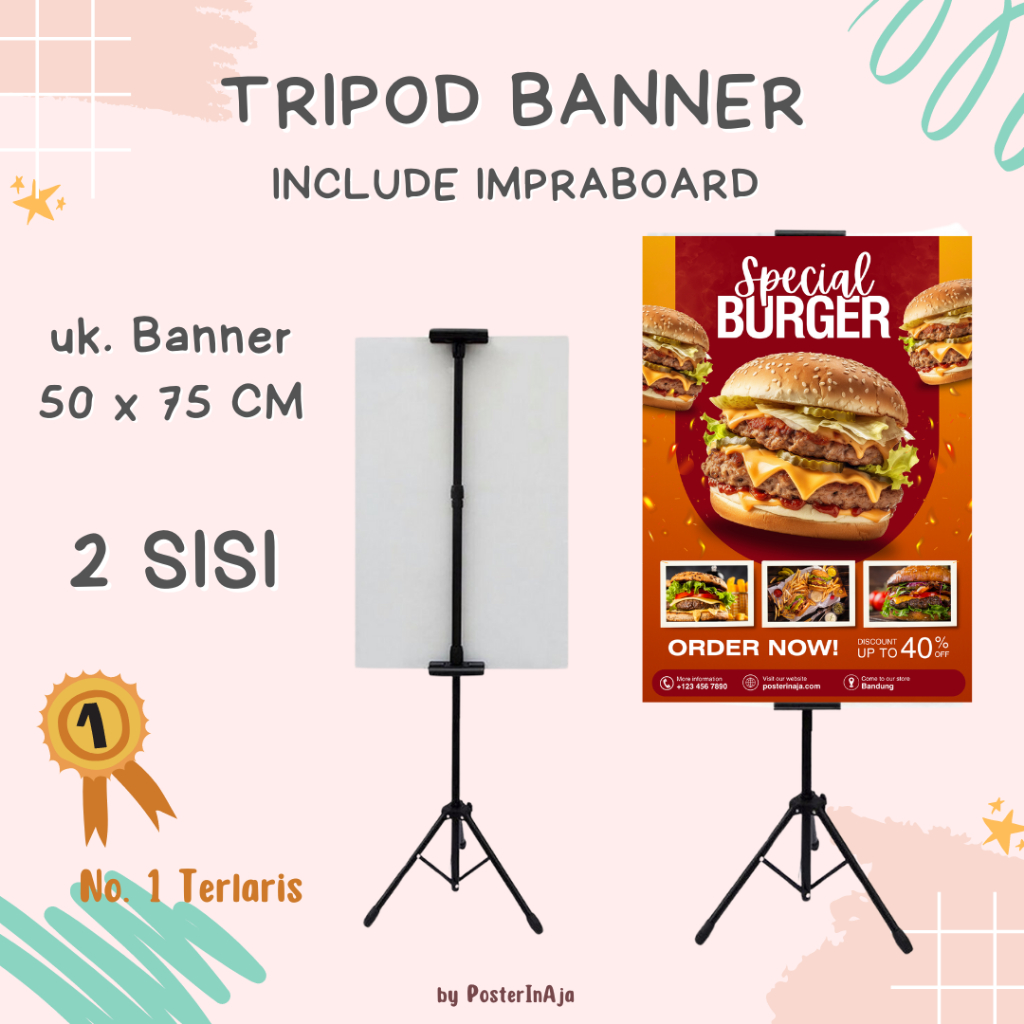 Jual TRIPOD BANNER 50X75CM (IMPRABOARD + TIANG TRIPOD - 1 SET) | Shopee Indonesia