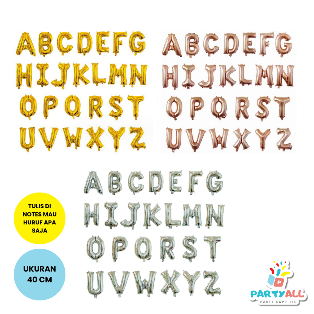 Jual Balon Foil Huruf Abjad Alphabet A-Z Ukuran 40 cm (16 inch) Warna ...