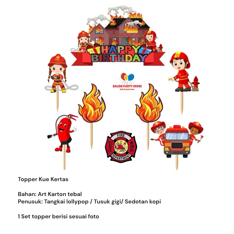 Jual (SET FIRE FIGHTER) TOPPER BAHAN ART PAPER KERTAS HIASAN BUKET ...