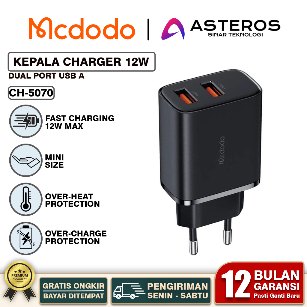 Jual MCDODO Kepala Charger Dual Port USB A Fast Charging 10w - 12w Max ...