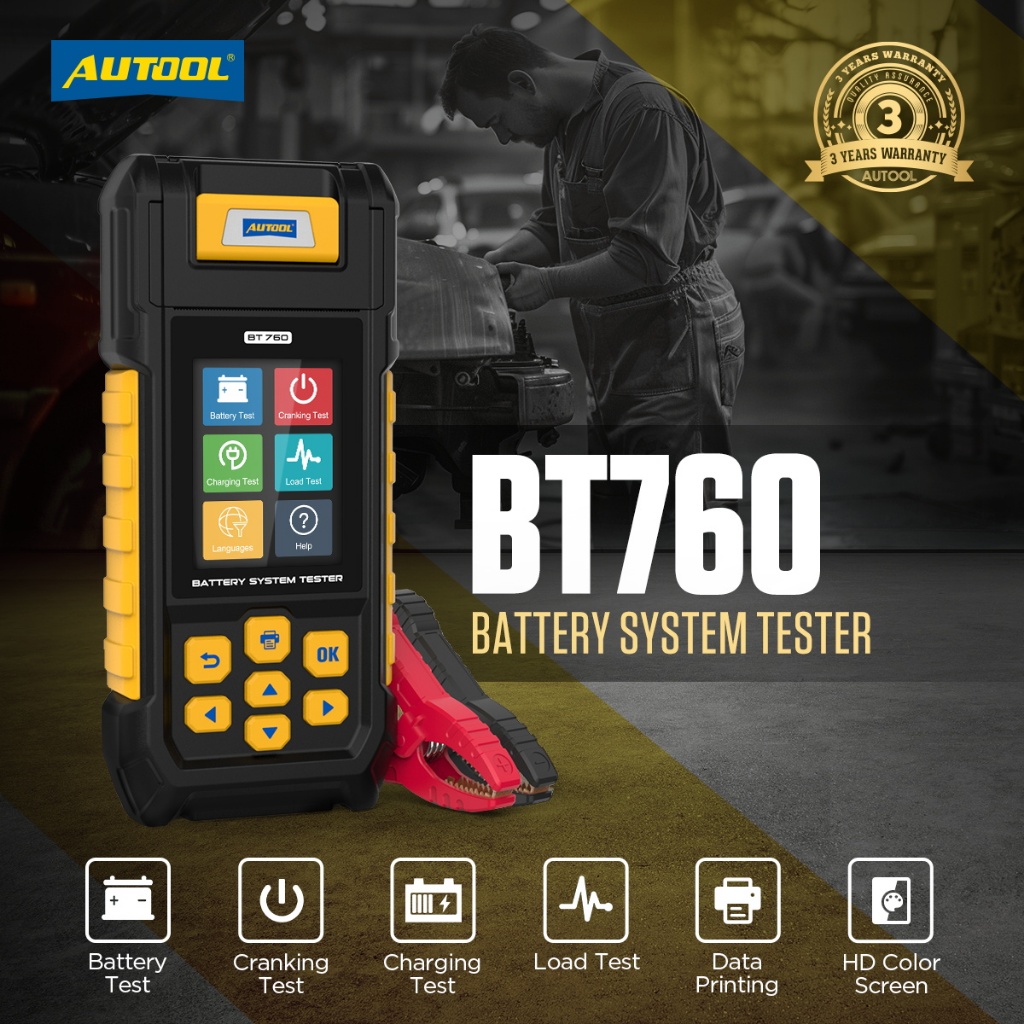 Jual AUTOOL BT760 12V 24V Car Battery Tester Tool With Printer ...