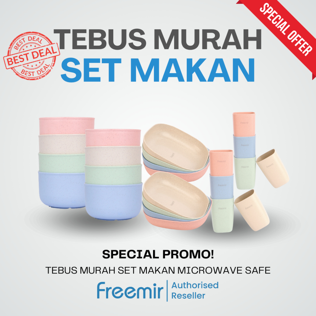 Jual [DEALS] PAKET 2 LUSIN freemir Piring Mangkuk Gelas Set Makan Wheat ...
