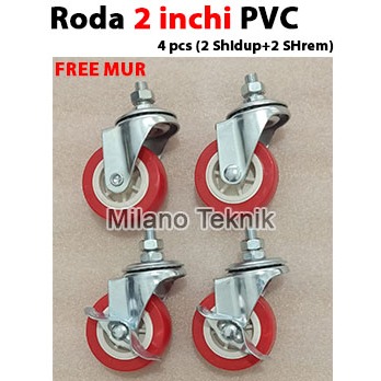 Jual Roda 2 PVC 4pcs Screw Hidup/ Rem+Mur merah Roda Troli Etalase ...