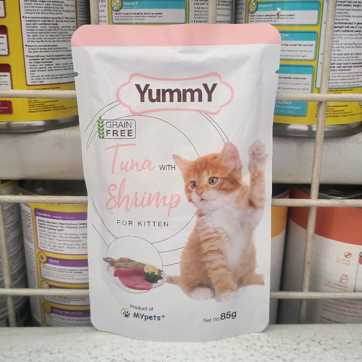Jual ( 12 Pouch / 1 Dus ) Yummy Cat Sachet Kitten Tuna With Shrimp ...