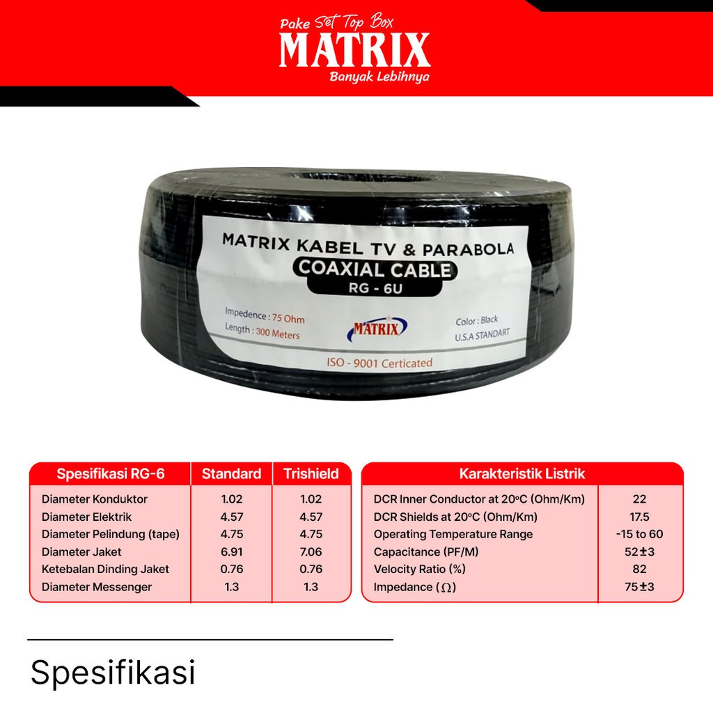 Jual Kabel Antena Venus / MATRIX 300METER / RG 6 RG6 RG6U 5C 300 Meter M 300M | Shopee Indonesia