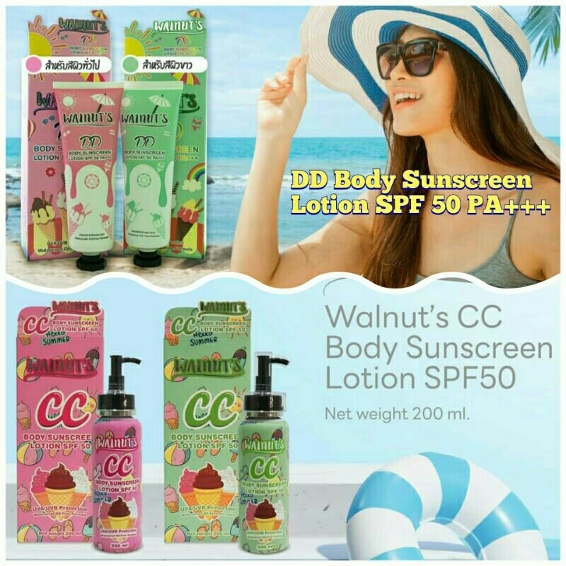 Jual WALNUTS CC DD Body Sunscrean Lotion SPF 50 UVA UVB Protection ...