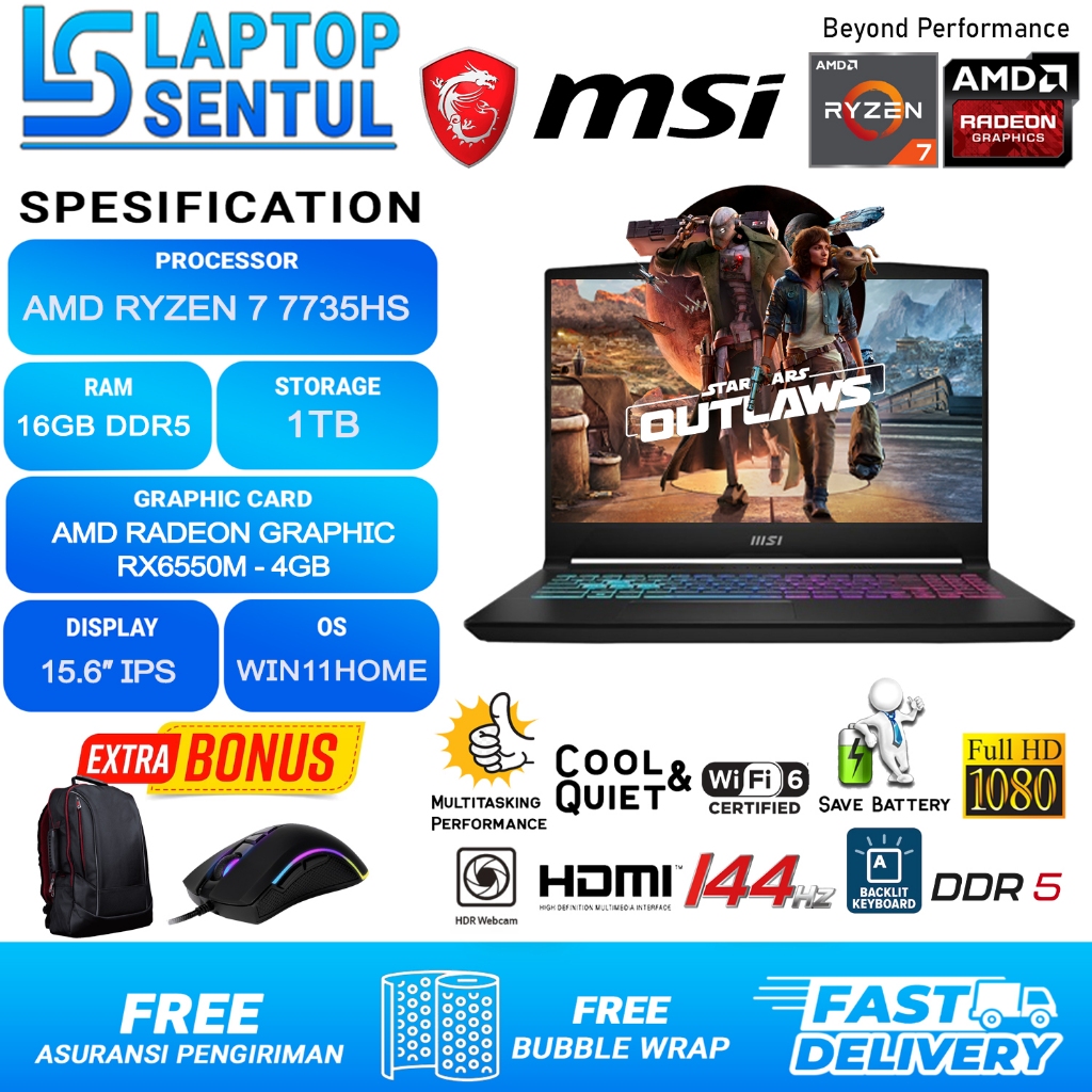 Jual MSI Bravo AMD Ryzen 7 7735HS Ram 32GB 1TB SSD RX6550M-4GB FHD ...