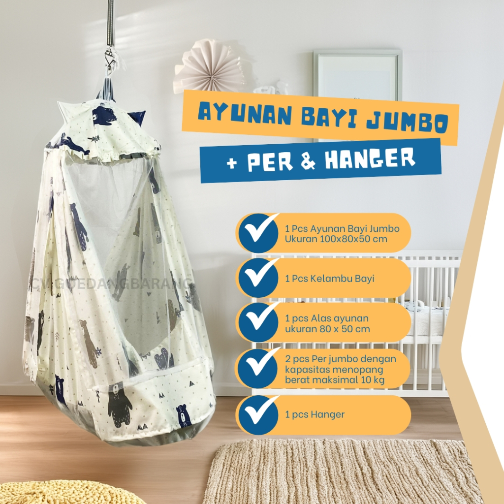Jual Ayunan bayi jumbo + Per & Hanger | Ayunan bayi set kelambu | Set ... Jual Ayunan bayi jumbo + Per & Hanger | Ayunan bayi set kelambu | Set ...
