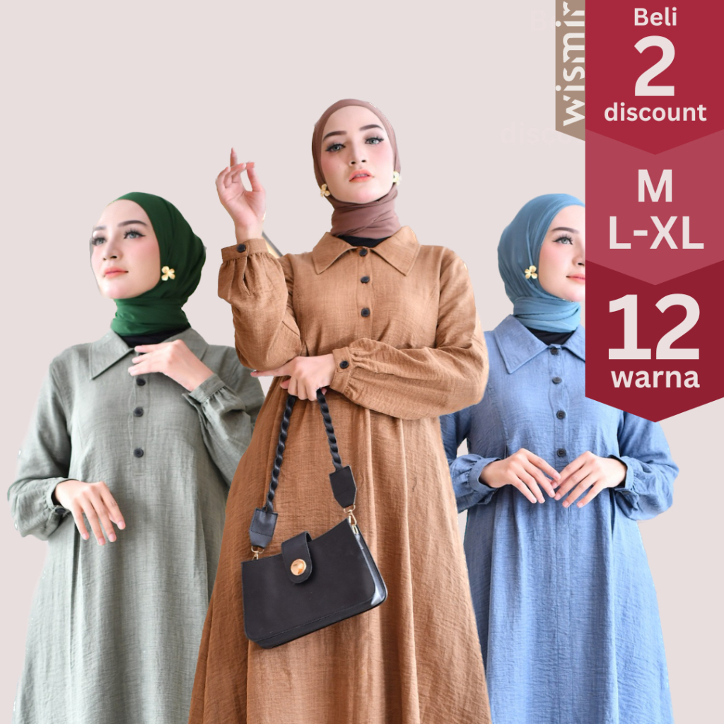 Jual Gamis Kerah - Bahan linen kirana - Polos - Kerah - Tangan kancing ...