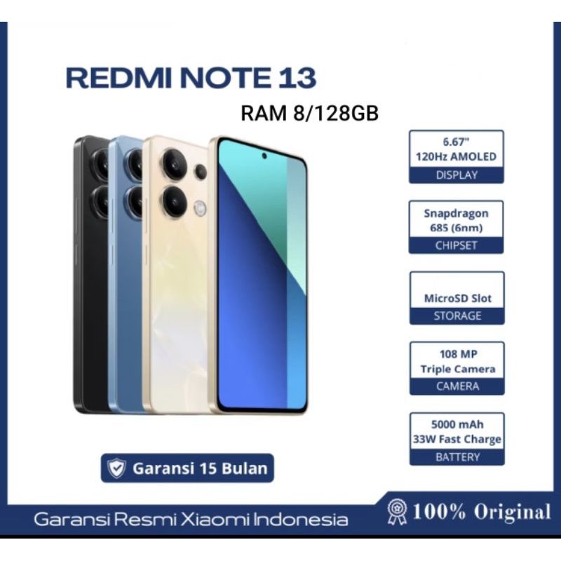 Jual XIAOMI REDMI NOTE 13 4G LTE RAM 8/128GB NEW 2024 RESMI | Shopee ...