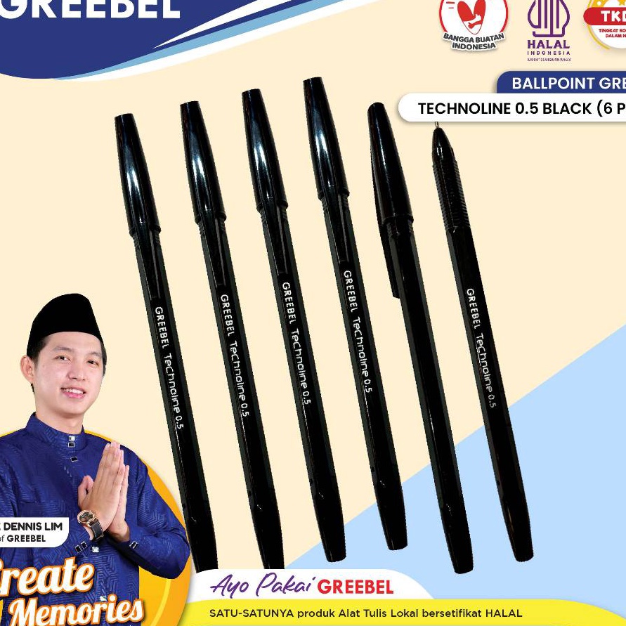 Jual BERKAH GREEBEL Pulpen Ballpoint Technoline 5 Hitam 6 PCSSET Pulpen ...