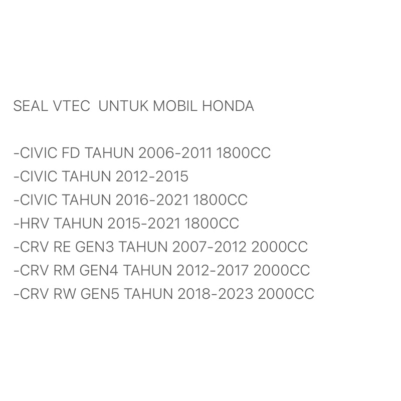 Jual Seal Oring Vtec Civic 2006 2007 2008 2009 2010 2011 2012 2013 2014 2015 2016 2017 2018 2019 ...