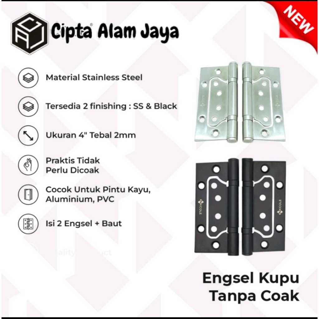 Jual Engsel Pintu Tanpa Coak Stainless 4 Inci / Engsel Pintu Stainless ...