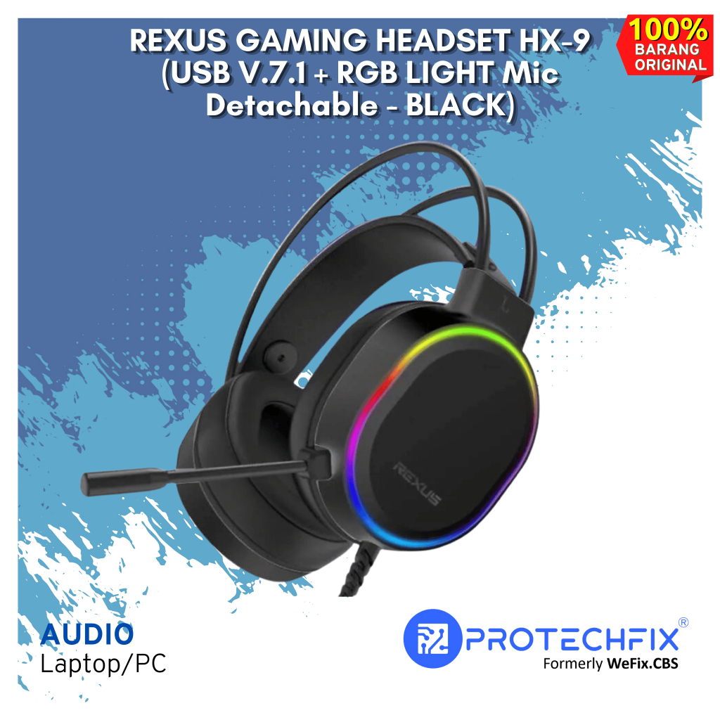 Jual REXUS GAMING HEADSET HX-9 (USB V.7.1 + RGB LIGHT Mic Detachable ...