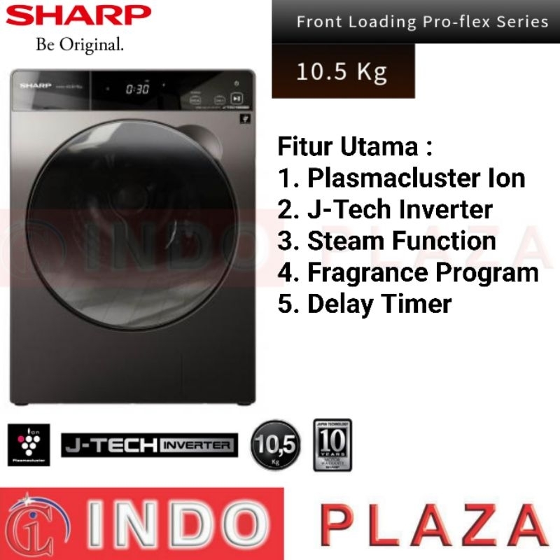 Jual MESIN CUCI FRONT LOADING SHARP 10.5 Kg JTECH INVERTER ES-FL1410DPX ...