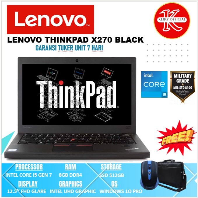Jual Laptop Lenovo Thinkpad X270 Core I5 Gen 7 Layar 12.5" Ram 8Gb Ssd 512Gb Black Bergaransi ...