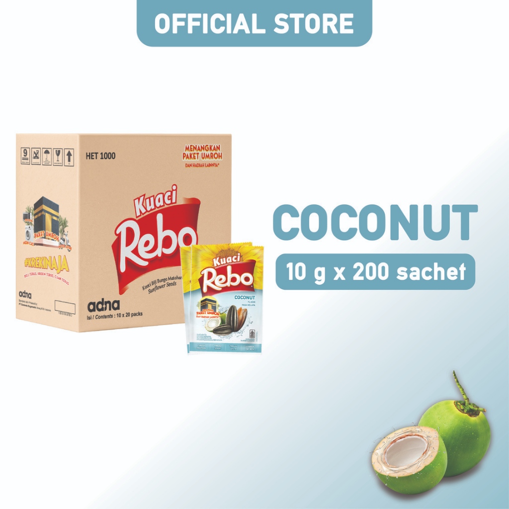 Jual Rebo Kuaci Rasa Coconut 10 Gram - 1 Dus (Isi 200 Sachet) | Shopee ...