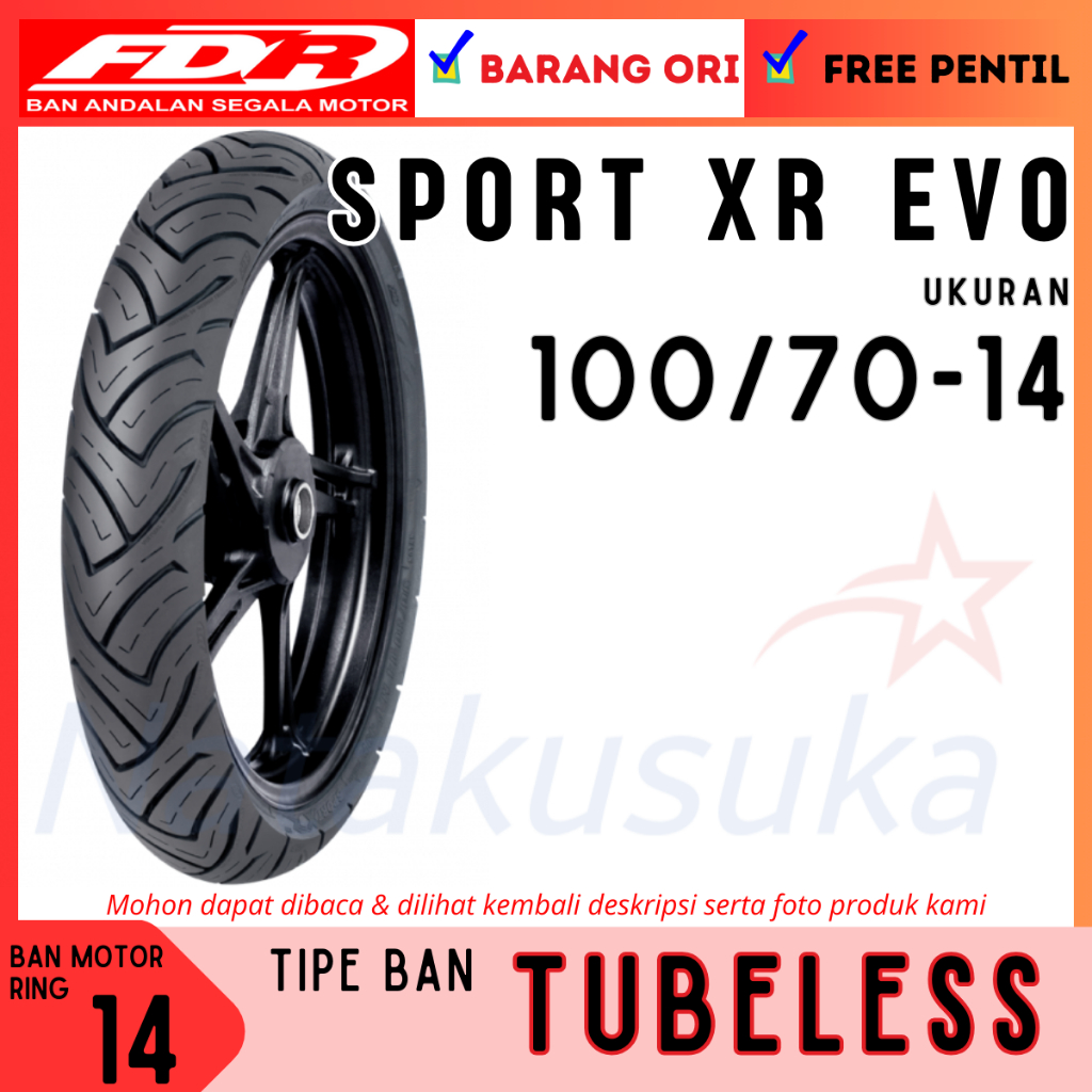 Jual FDR Ban Motor Sport XR Evo 100/70-14 Tubeless TL Ban Motor Metic ...