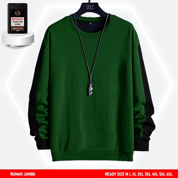 Jual Sweater Oversize / M-6XL Crewneck Pria Kombinasi Hijau Botol Hitam ...
