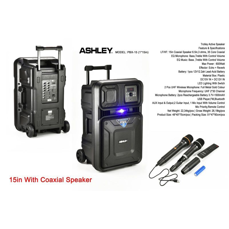 Jual Speaker Aktif Portable Ashley PBX-15 Original 15 inch - Speaker ...