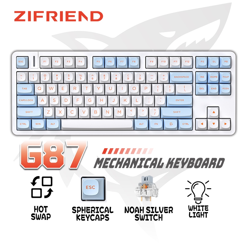 Jual ZIFRIEND G87 Mechanical Keyboard Hotswap White Light Silver Switch Pluggable Gaming ...