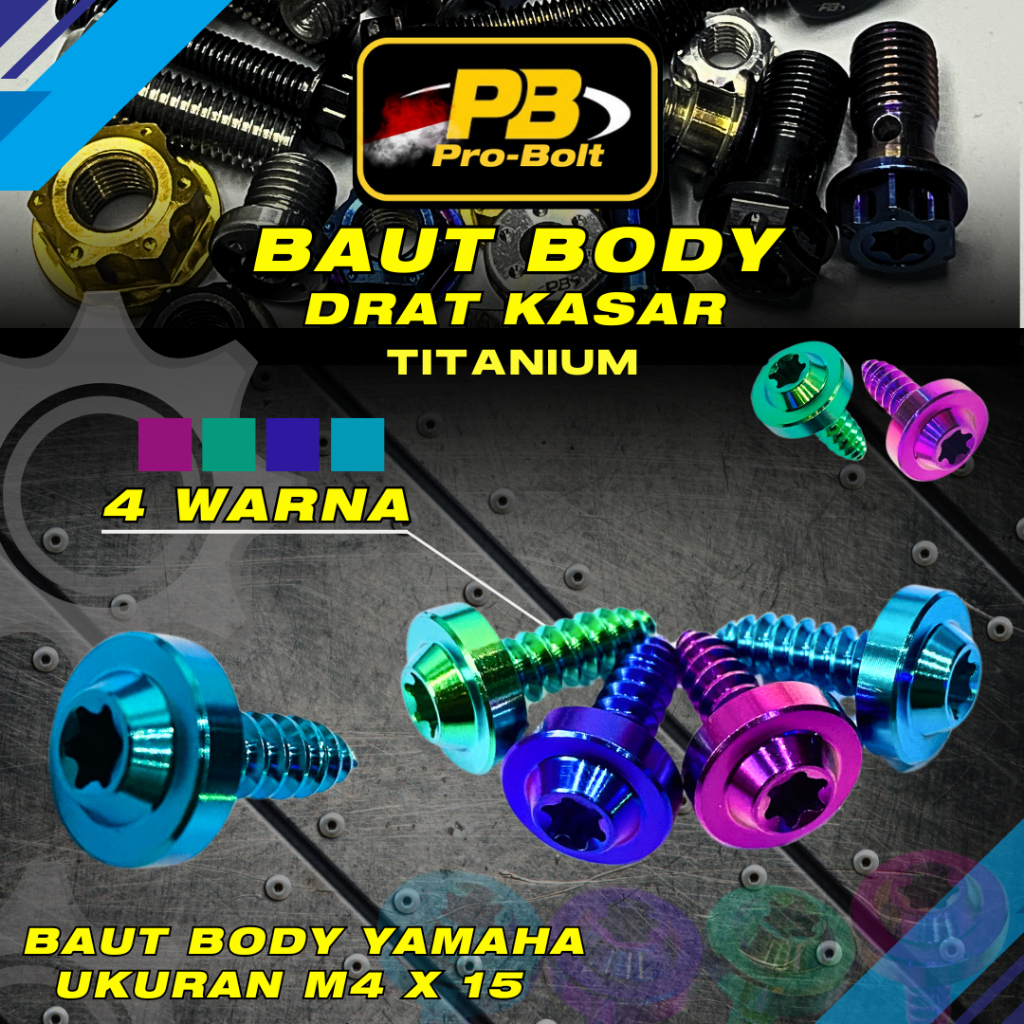 Jual PROBOLT BAUT BODY TITANIUM DRAT KASAR YAMAHA & HONDA UKURAN M4x15 ...