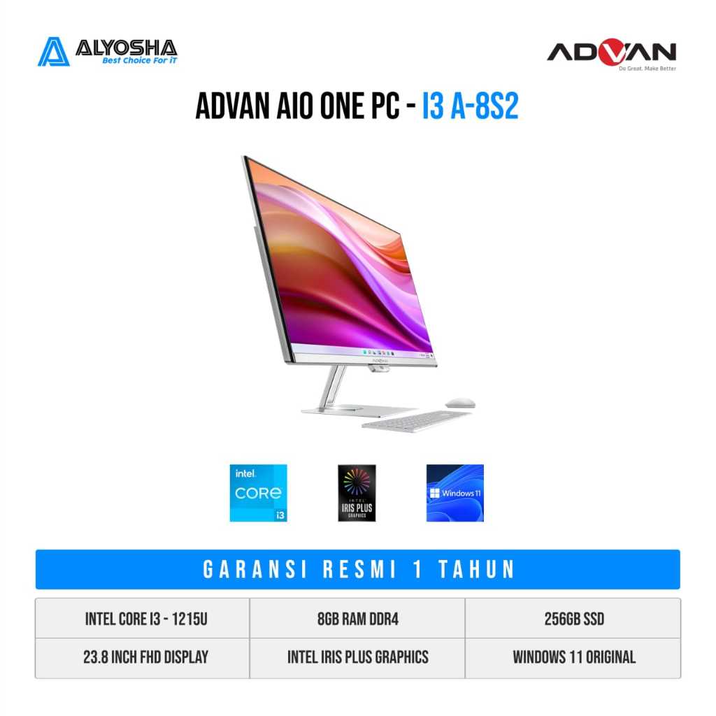 Jual AIO ADVAN One PC A-8S2 | Intel Core i3-1215U | 8GB RAM | 256GB SSD ...