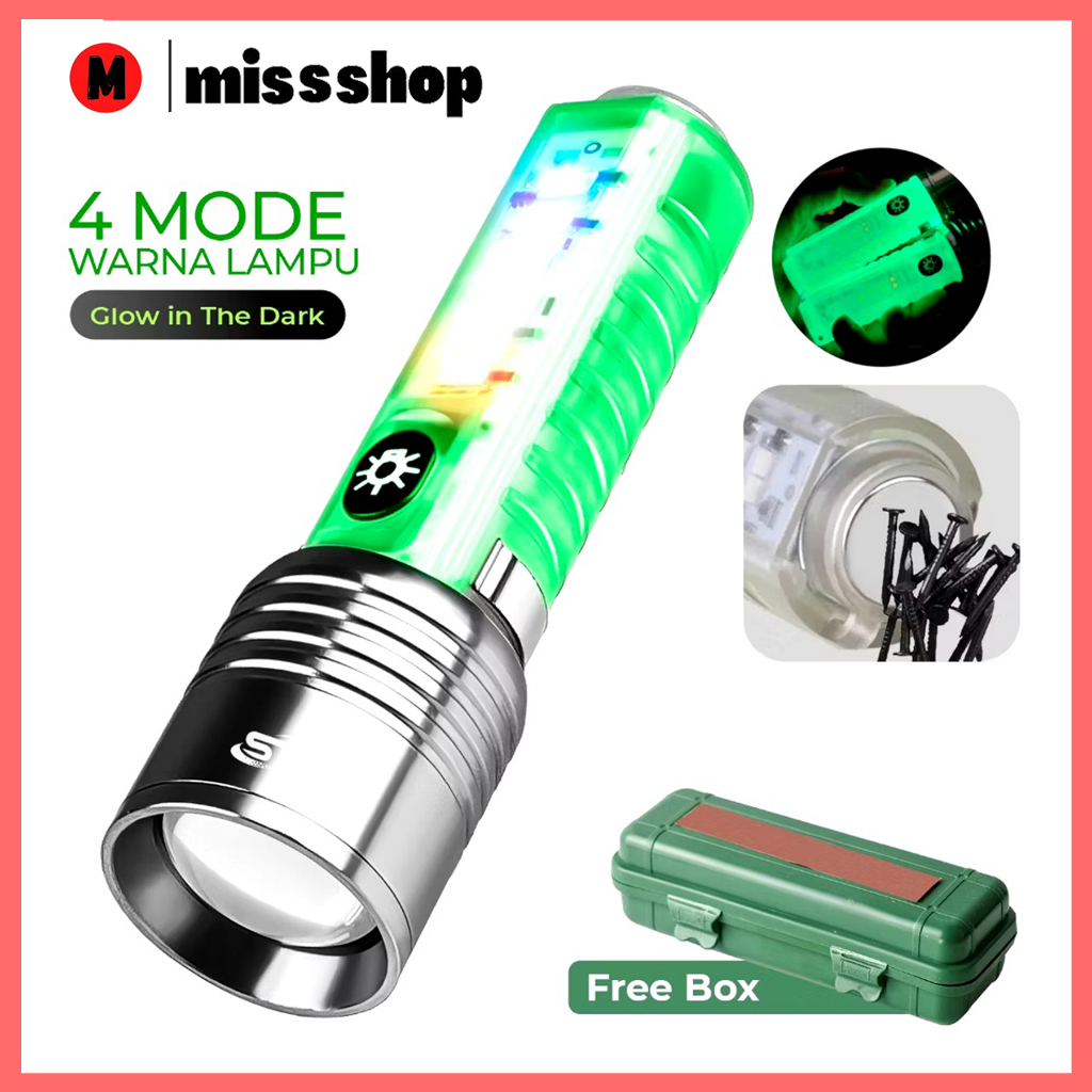 Jual (MS) Senter Transparan 520a 8 Mode Warna Zoom in out Cas 30W | Shopee Indonesia