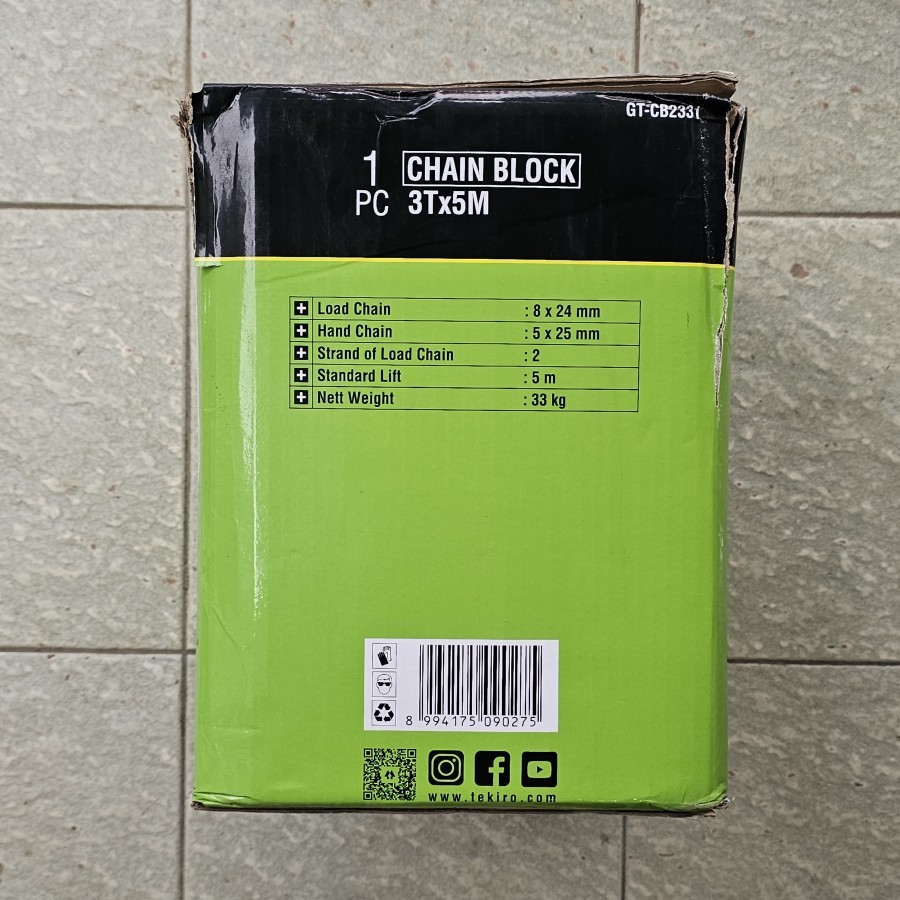 Jual Ori Tekiro Chain Block 3 Ton x 5 meter Tekiro Takel 3 Ton x 5 ...
