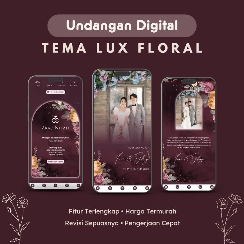 Jual TEMA LUX FLORAL - Undangan Digital Website Pernikahan Bunga ...