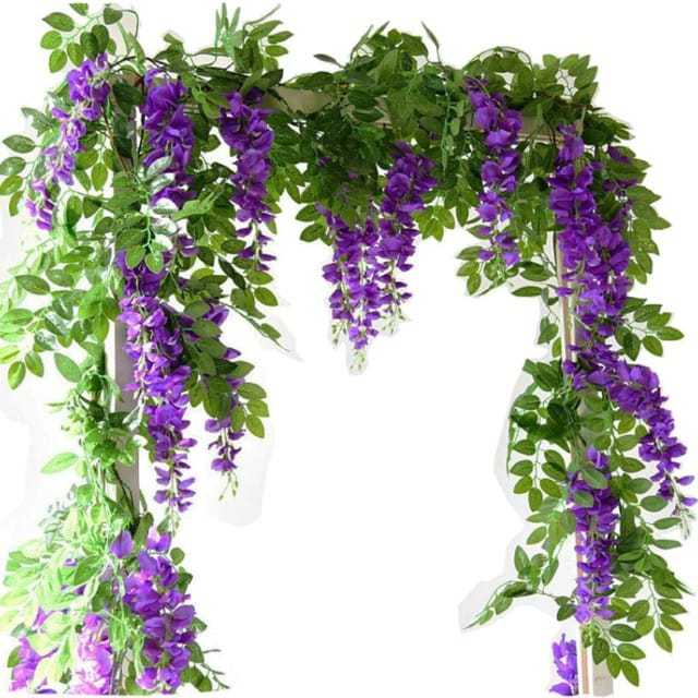 Jual Bunga Wisteria Rambat + Daun Panjang 185cm Palsu Bunga Juntai Kain ...