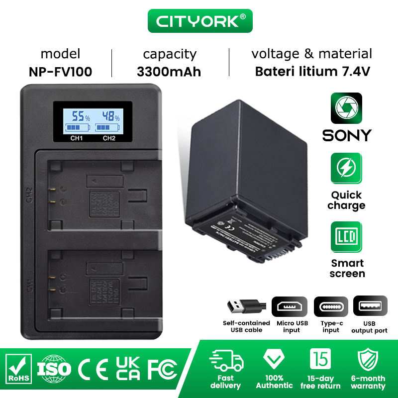 Jual Cityork NP-FV100 NP FV30 FV50 FV70 NP-FV100A Baterai Kamera with USB LCD Battery Charger ...