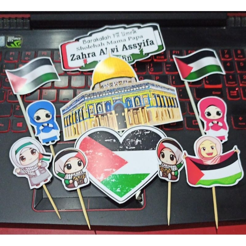 Jual cake topper hiasan kue palestina palestine anak hijab jilbab ...
