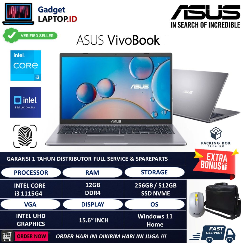 Jual Laptop Asus Vivobook X515EA Intel Core i3 1115G4 Ram 12GB 512GB Ssd 15.6 Fingerprint ...