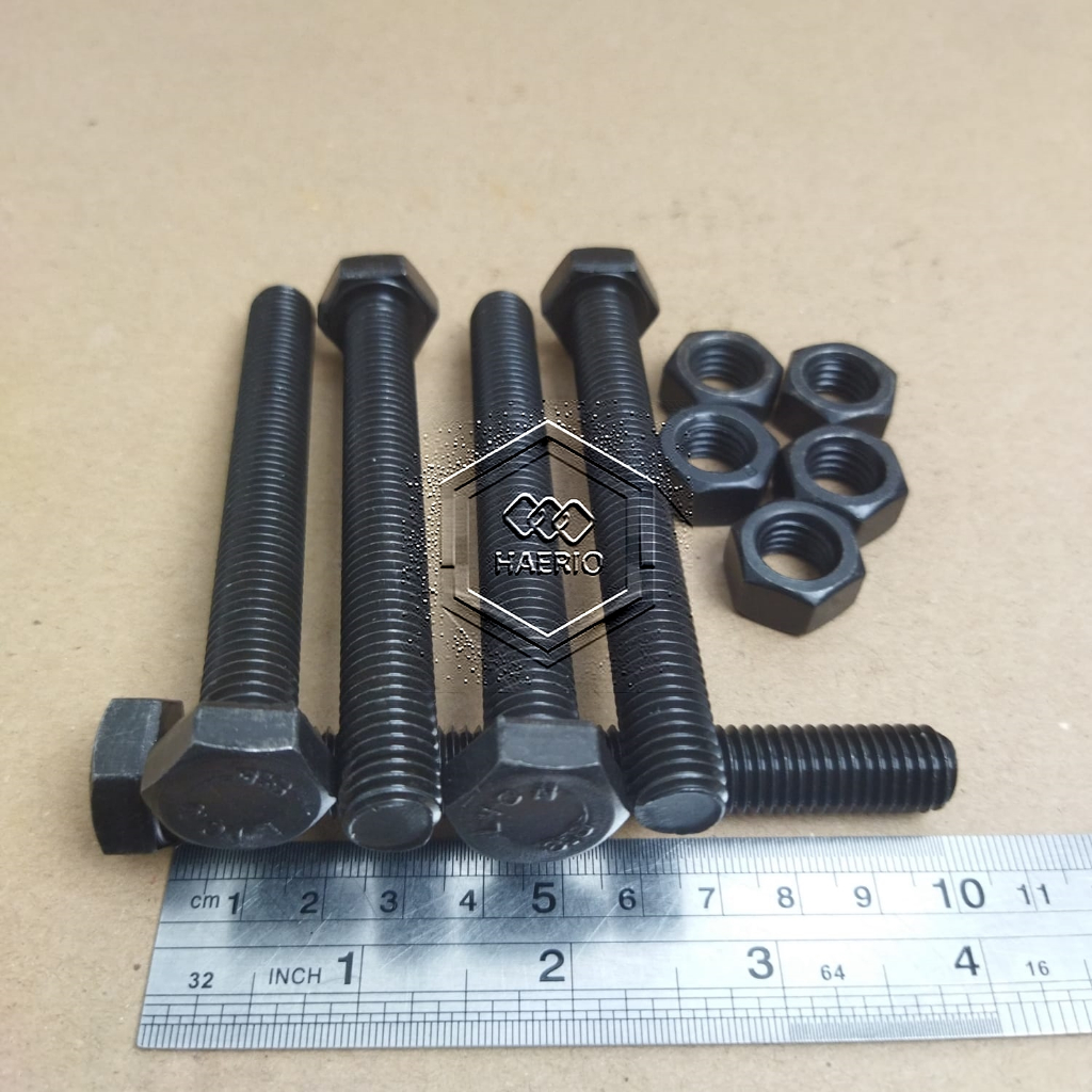 Jual BAUT MUR BAJA M12 X 100 FULL DRAT PANJANG 10CM KUNCI 19 10 CM BAUD HTB GRADE 8.8 HITAM ...