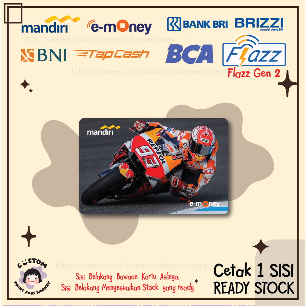 Jual KARTU EMONEY ETOLL MOTOR93 MARC MARQUEZ MOTOGP MANDIRI FLAZZ BCA ...