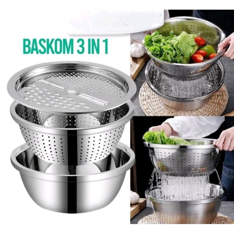 Jual Baskom Parutan Set 3 in 1 Serbaguna Multifungsi Stainless Steel ...