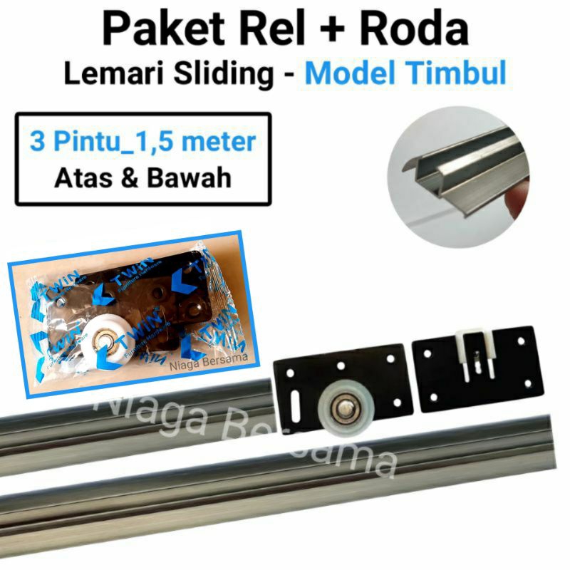 Jual Rel Sliding Lemari 3 pintu 1,5 Meter Model Timbul Plus Roda Geser SD 380 Lengkap | Shopee ...