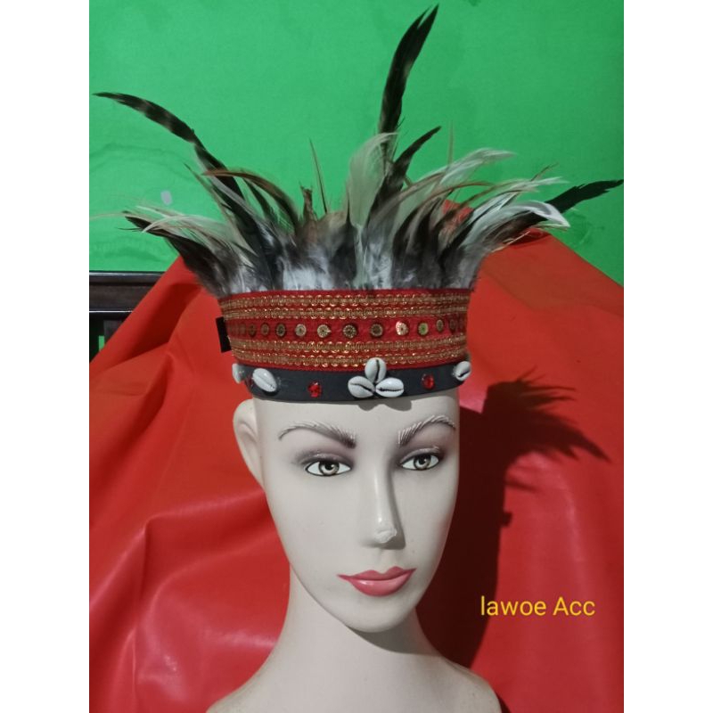 Jual mahkota Papua bulu lurik list merah/mahkota tari | Shopee Indonesia