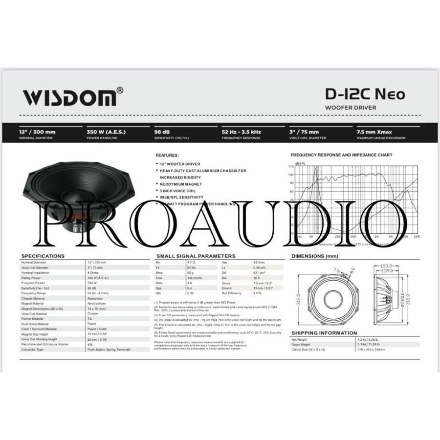 Jual Speaker Komponen Wisdom 12 Inch D12C NEO Woofer Driver Original ...