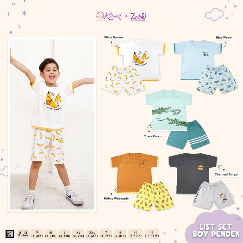 Jual KAZEL X ZEBE LIST SET PENDEK BOY // SETELAN PENDEK BOY 1 - 12 TAHUN (1 STEL) | Shopee Indonesia