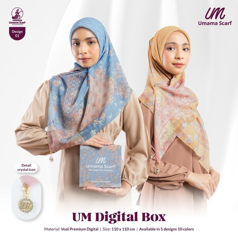 Jual UMAMA Jilbab Segi Empat + Box Voal Digital Premium Logo Metal ...