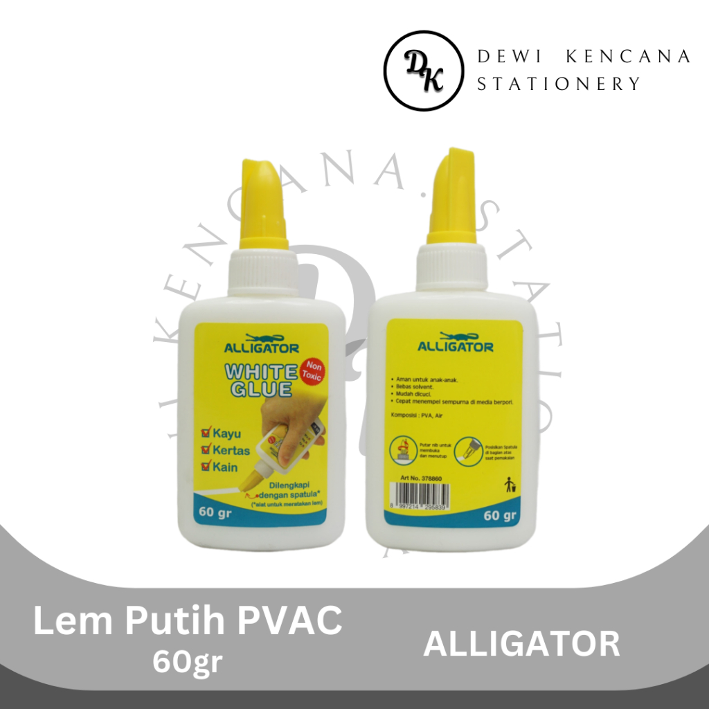 Jual Lem Putih PVAC/ Lem Kertas, Kayu, Kain Alligator 60gr [Non Toxic ...