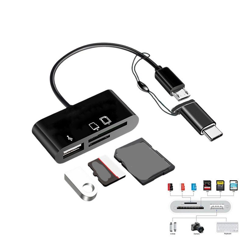 Jual Card Reader 3 in 1 OTG Type-C Micro SD/TF Flash Drive Card Reader Data Reader Cable Card ...